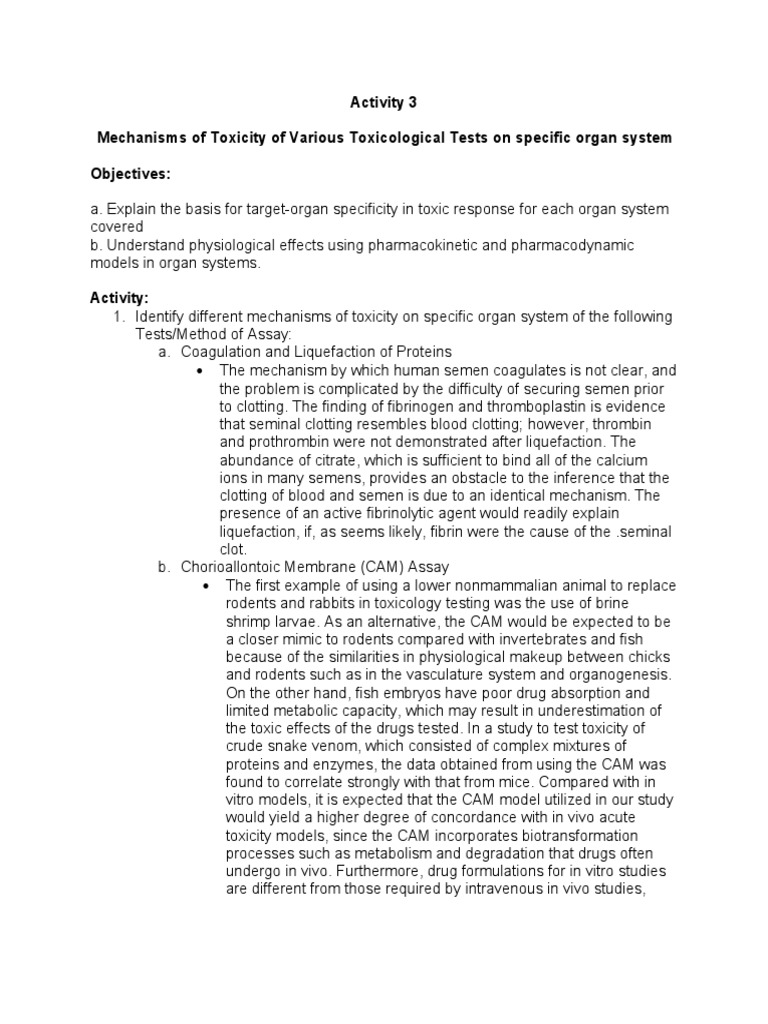 Toxi Lab Activity 3.2 | PDF | Coagulation | Metastasis