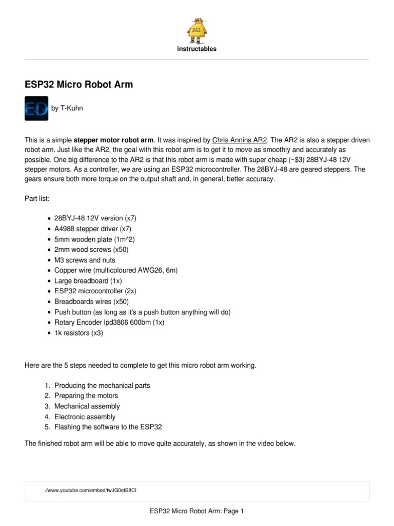 ESP32 Micro Robot Arm: Build a Simple Stepper Motor Robot Arm Using an ...