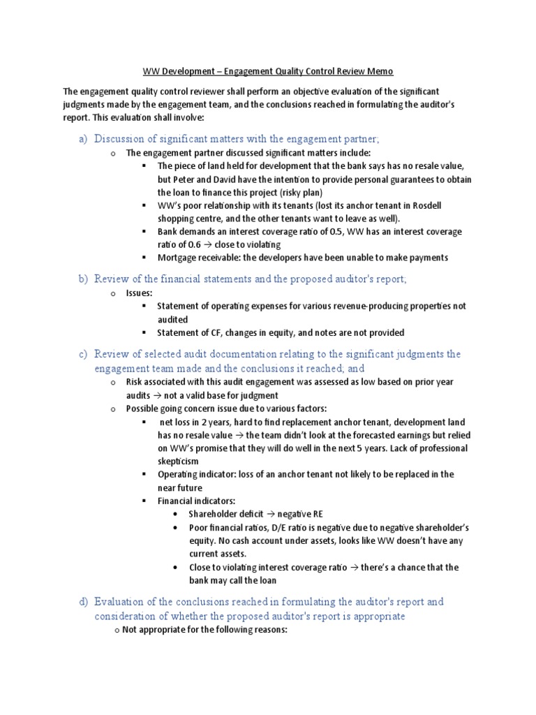 Engagement Quality Control Review Identifies Multiple Issues Requiring ...