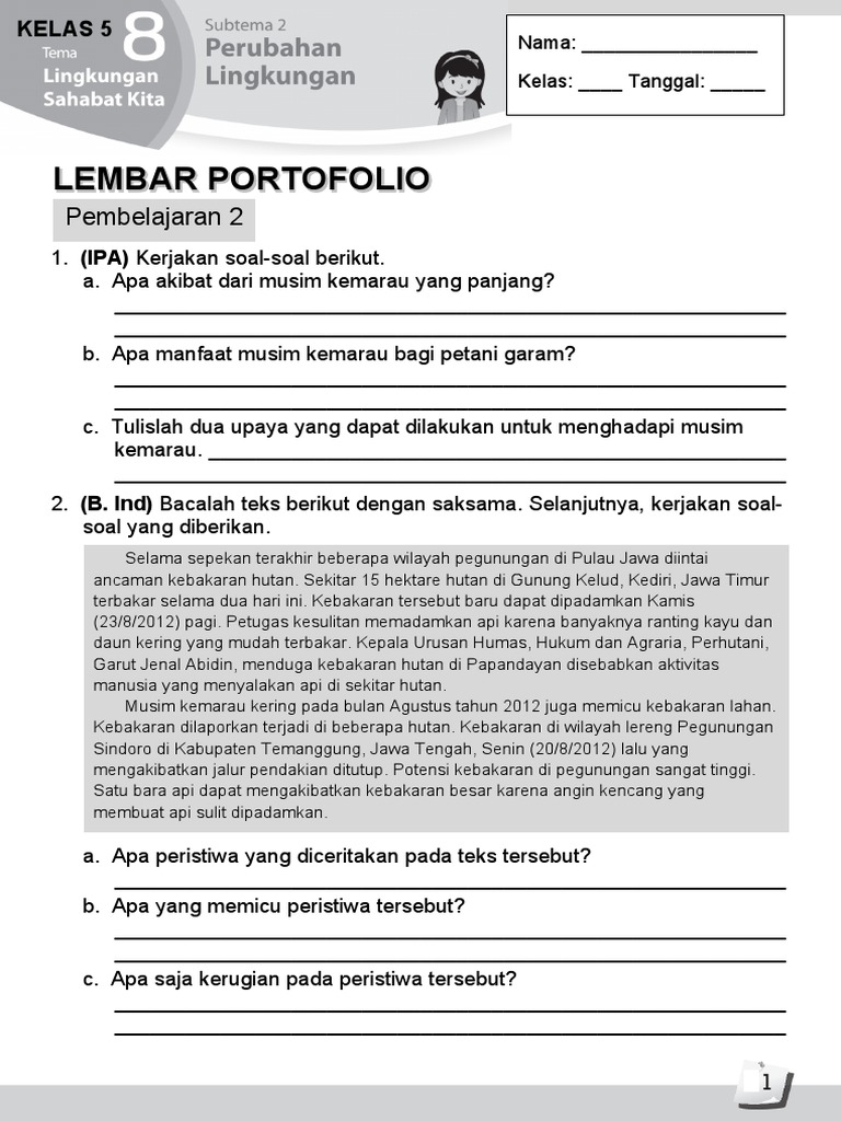 Lembar Portofolio Bupena 5d Tema 8 Sub 2 | PDF