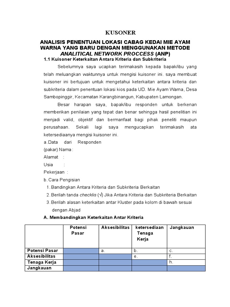 Kuisoner Lengkap Anp | PDF