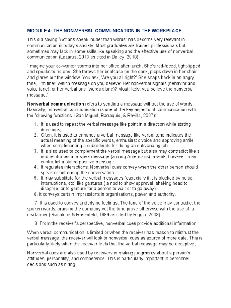 Nonverbal Communication in The Workplace | PDF