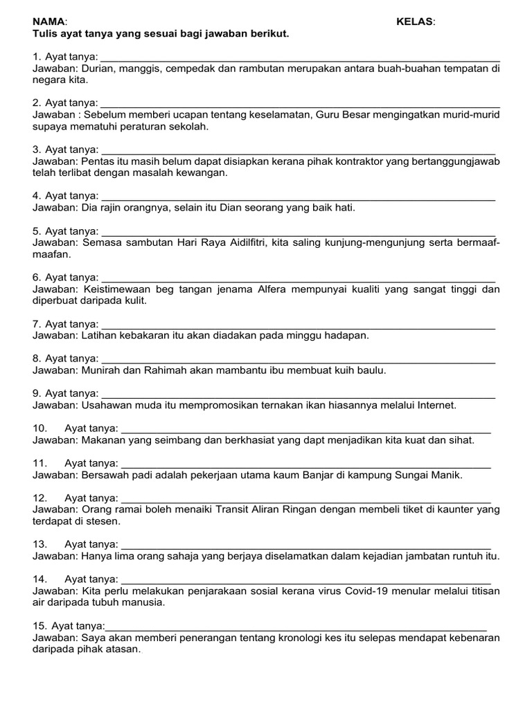 Latihan Bina Ayat Tanya Tahun 1 | PDF