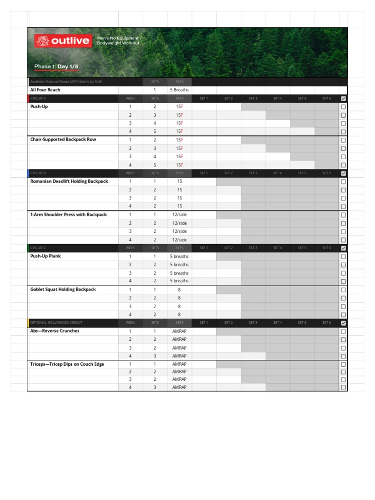 Outlive Mens No Equipment Bodyweight Workout Beta 0.2.0 | PDF ...