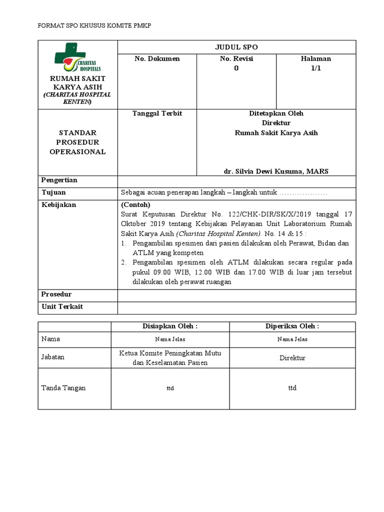 Format SPO Rumah Sakit Karya Asih | PDF