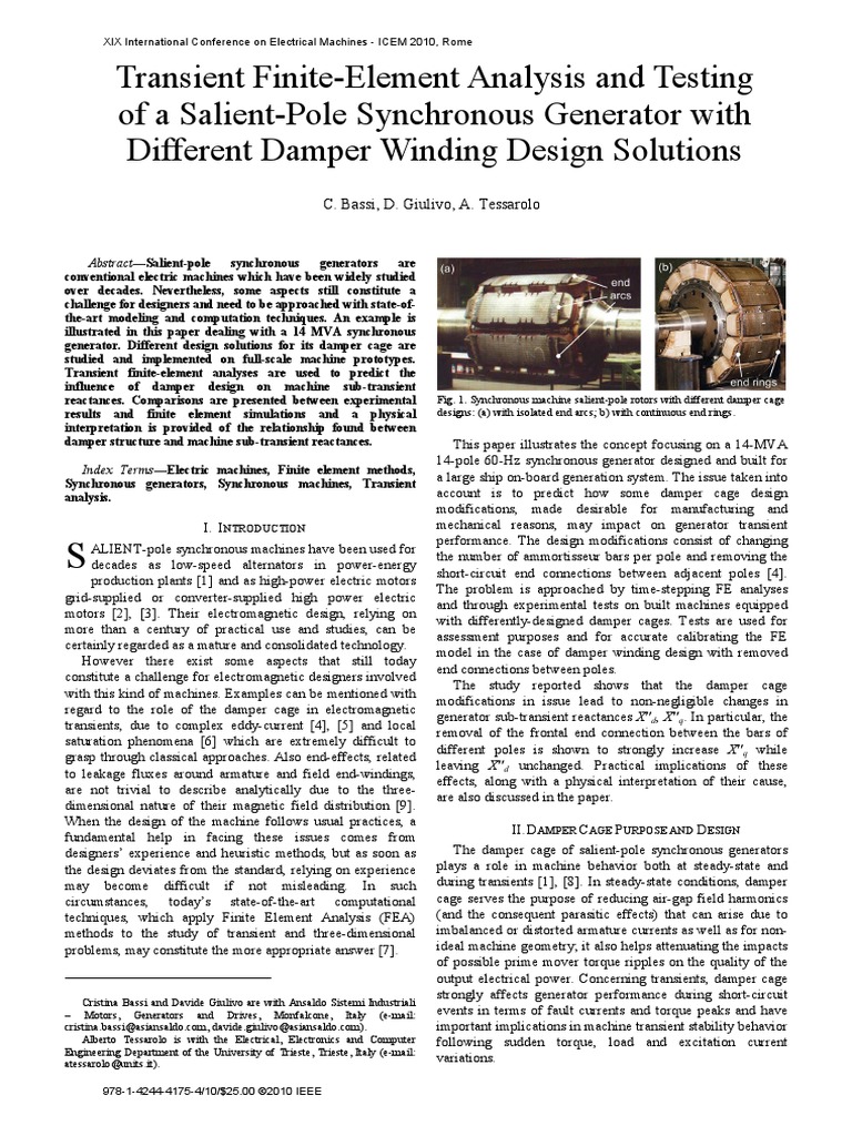 Transient Finite Element Analysis And Testing Of A Salient Pole