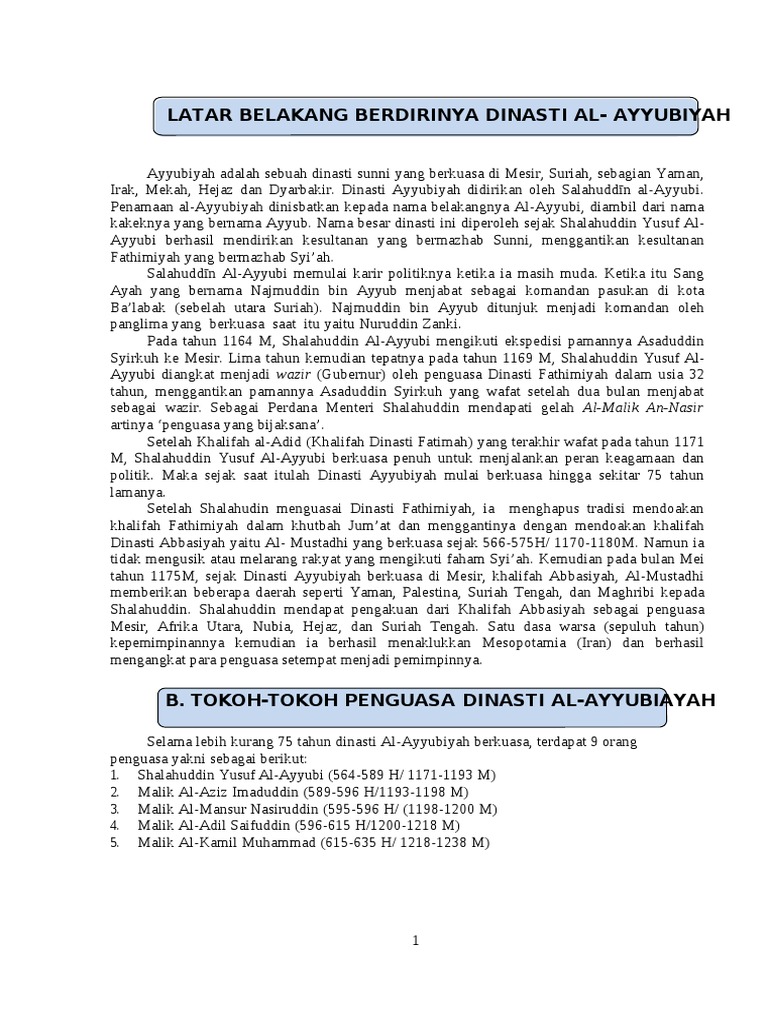 Dinasti Ayyubiyah: Sejarah dan Penguasa | PDF | Sejarah | Agama ...
