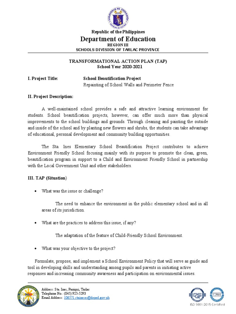 TAP - School Beautification Project | PDF | Human Nature | Learning