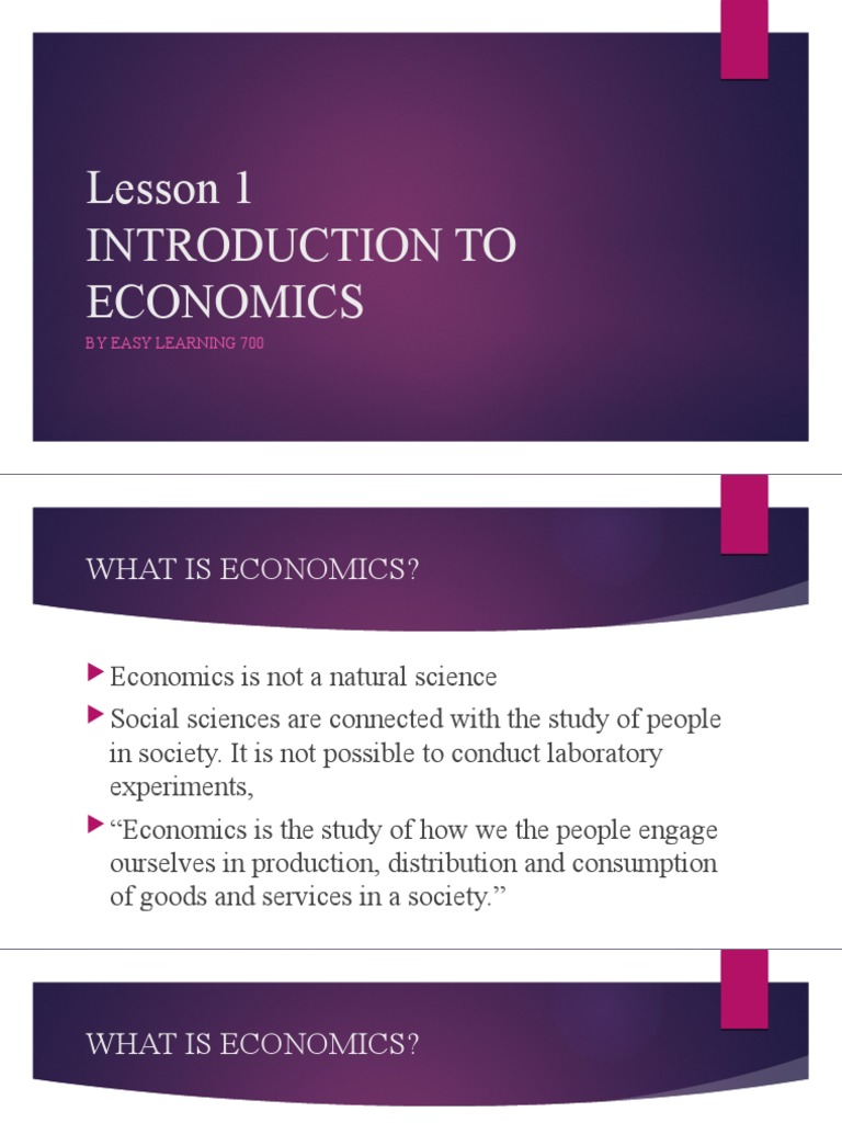 Lesson 1 Introduction To Economics: by Easy Learning 700 | PDF ...