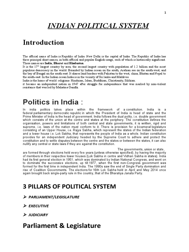 Indian Political System | PDF | Supreme Court Of India | Government Of ...