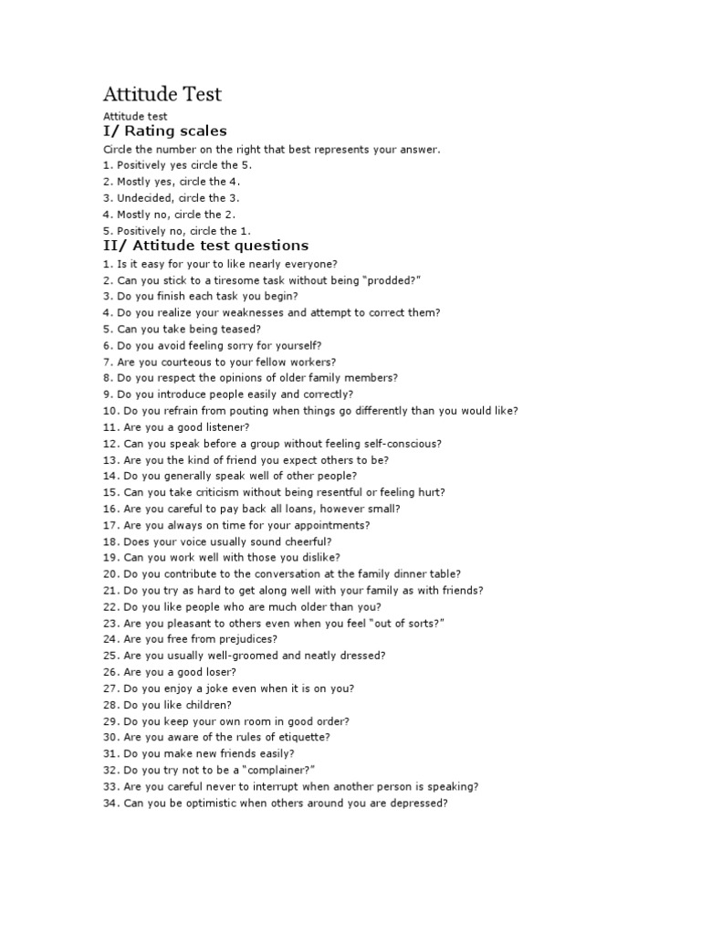 Attitude Test | Psychology & Cognitive Science | Psychological Concepts