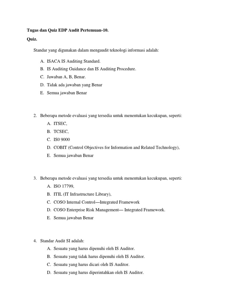 Tugas Dan Quiz EDP Audit Pertemuan 10 | PDF