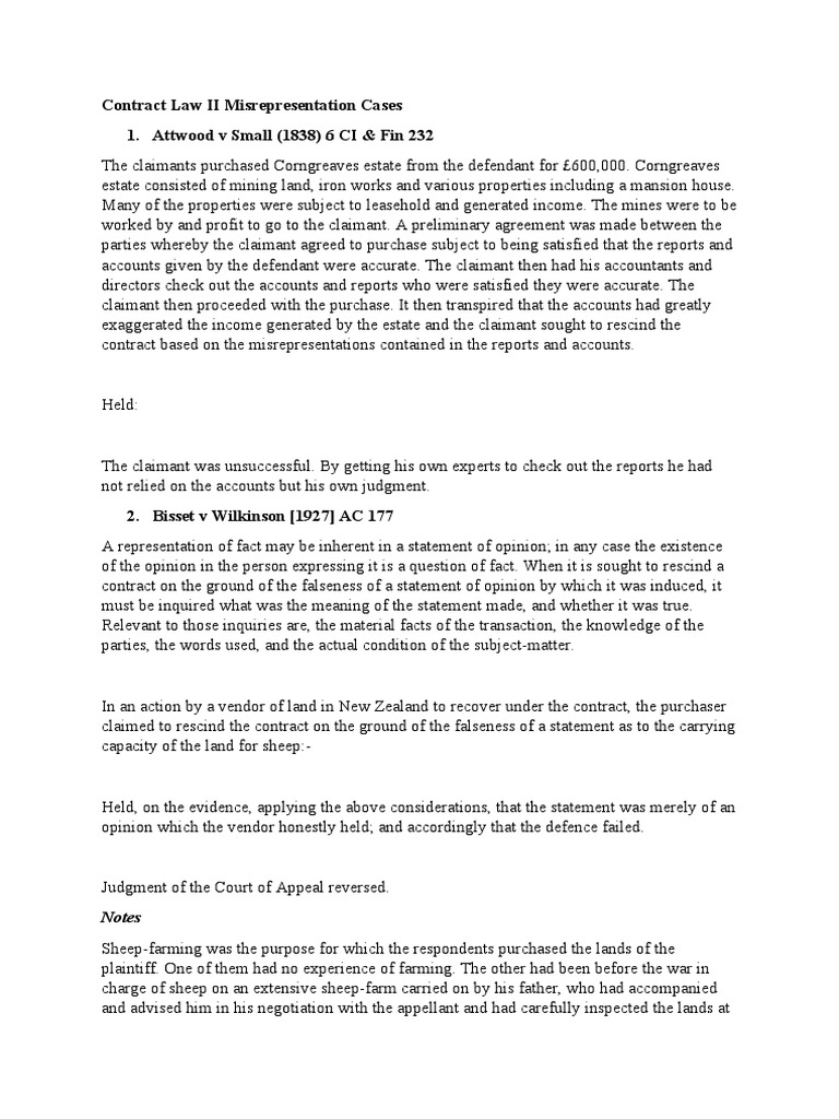 Contract Misrepresentation Cases | PDF | Misrepresentation | Damages