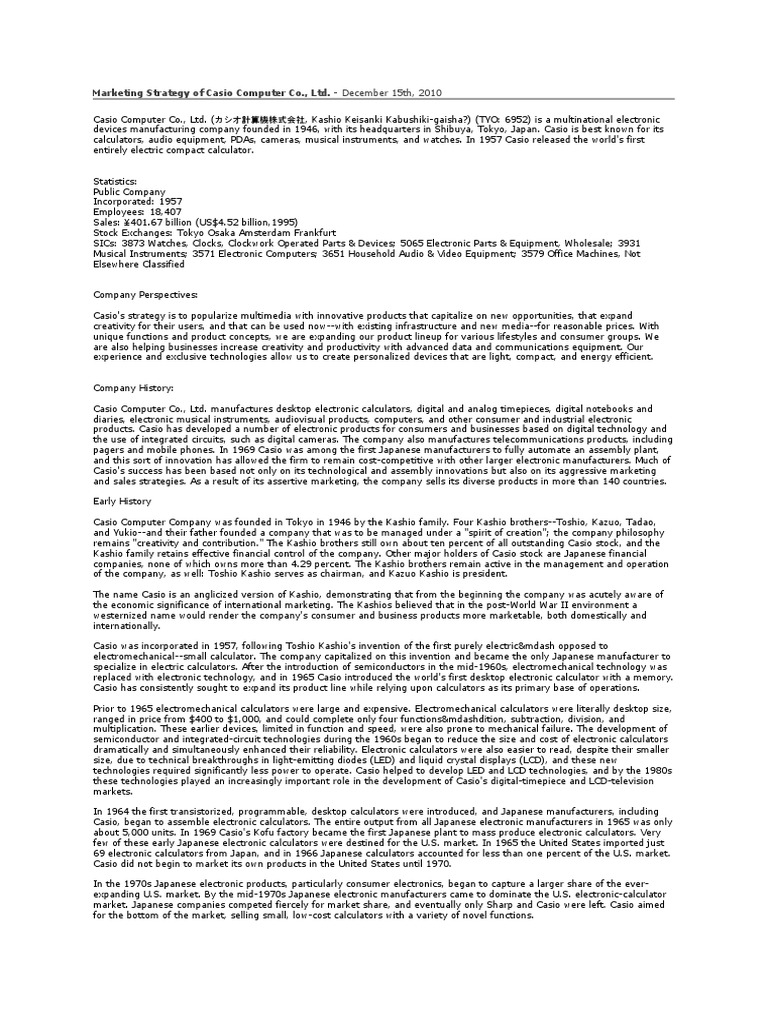Casio Marketing Strategy Overview | PDF | Business | Calculator