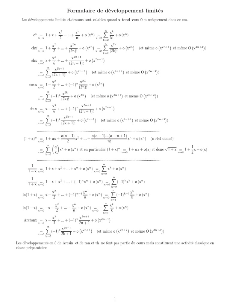 Formulaire DL | PDF | Enseignement des mathématiques