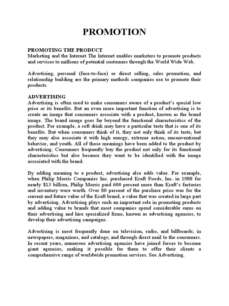Promotion: Promoting The Product | PDF | Sales | Advertising