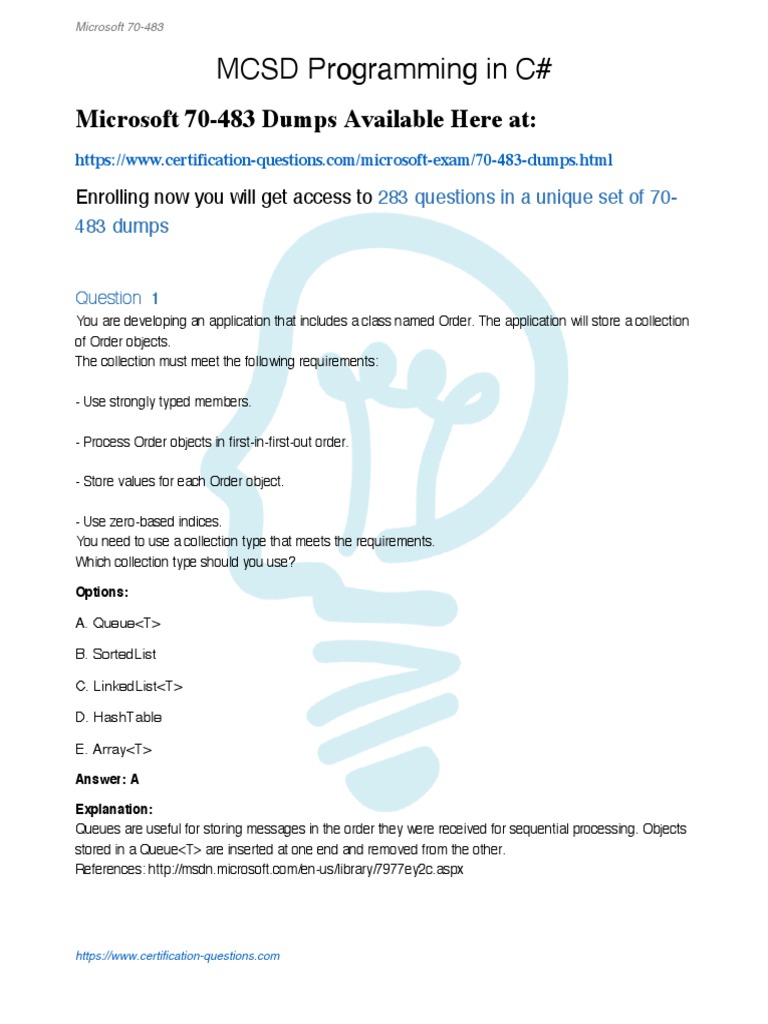MCSD Programming in C# - Microsoft 70-483 Exam Dumps and Questions | PDF | Json | Array Data Type