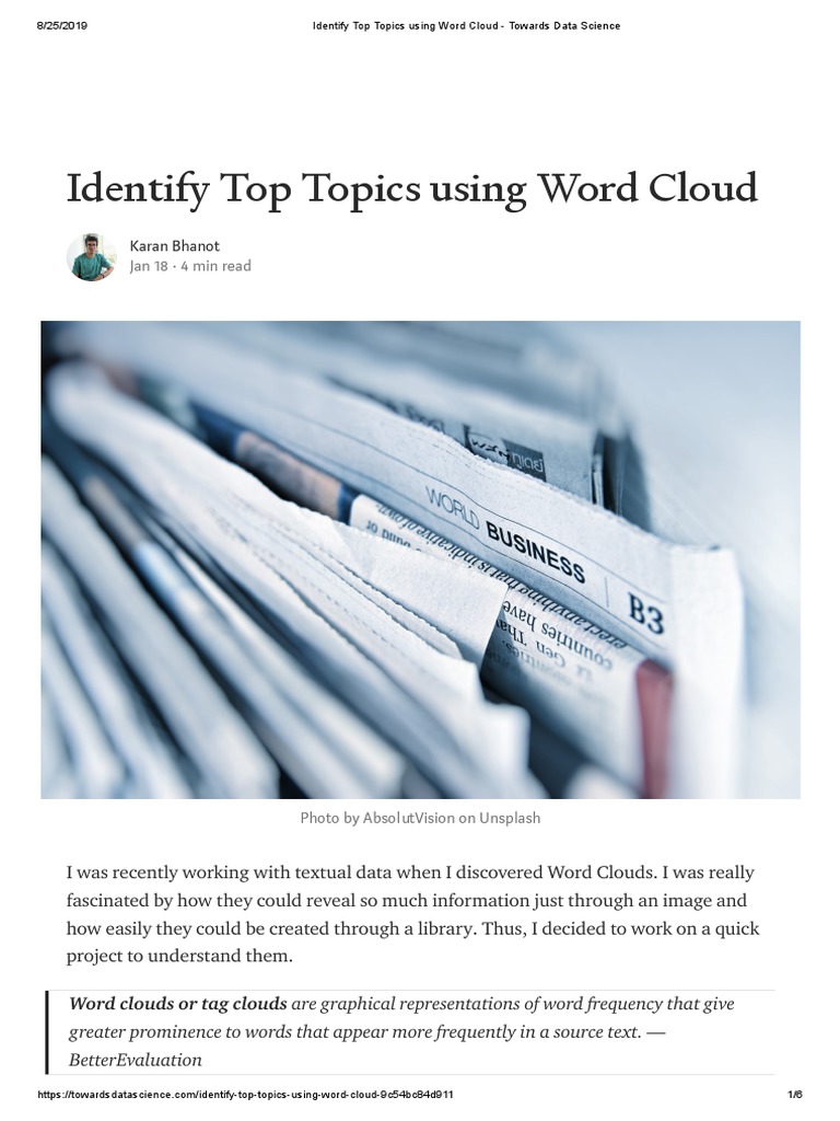 Identify Top Topics Using Word Cloud - Towards Data Science | PDF ...