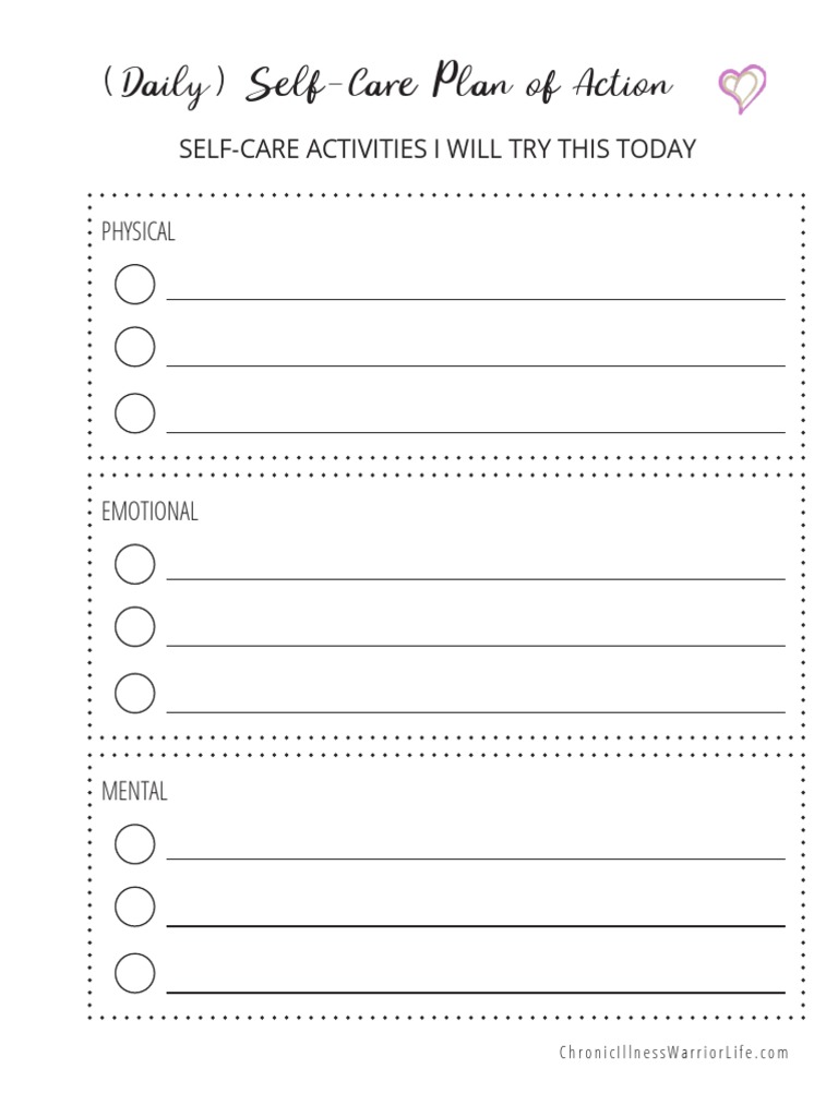 (Daily) Self-Care Plan of Action: Self-Care Activities I Will Try This ...