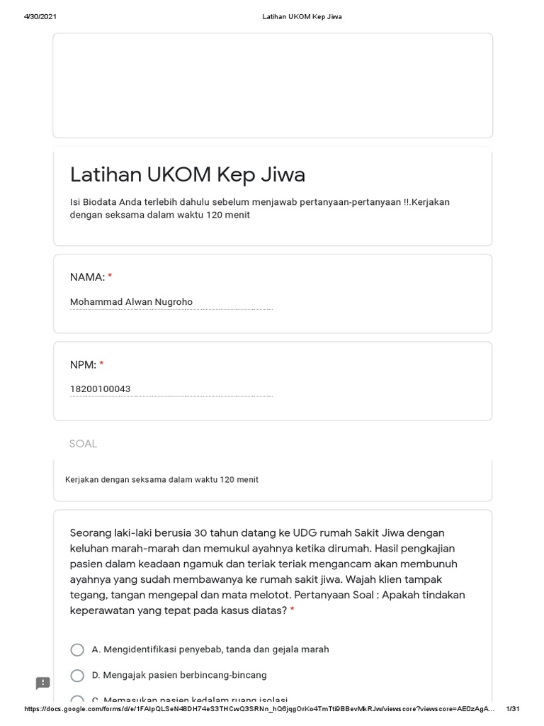 Latihan UKOM Kep Jiwa | PDF