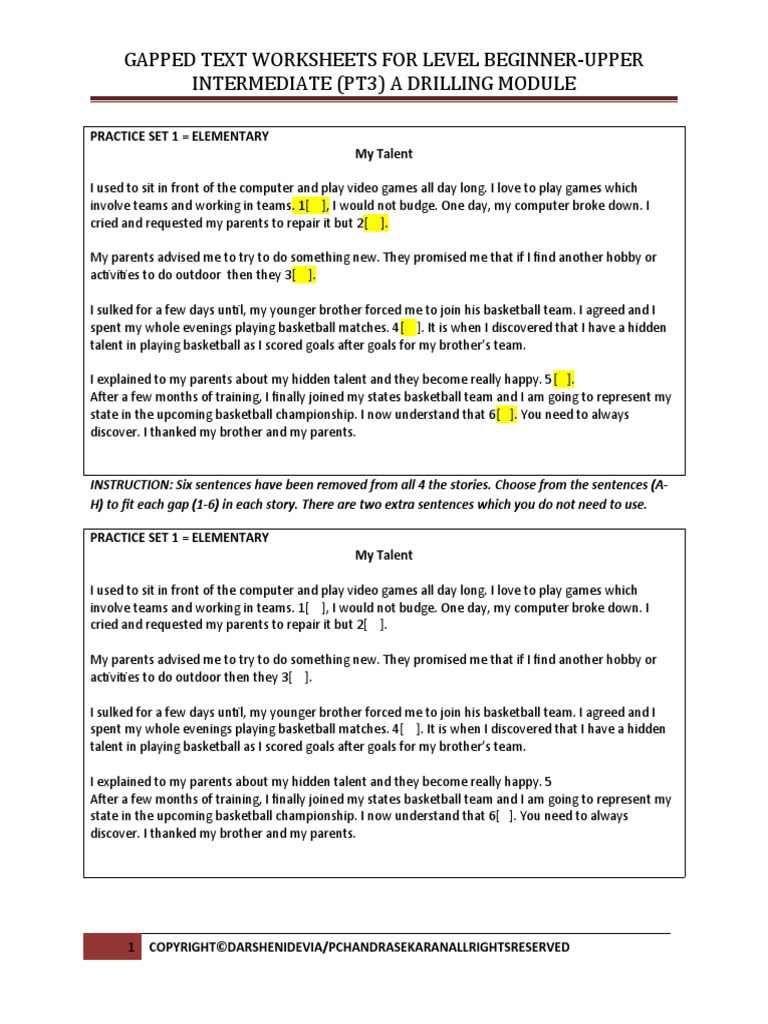 Gapped Text Worksheets For Level Beginner-Upper Intermediate (Pt3) A ...