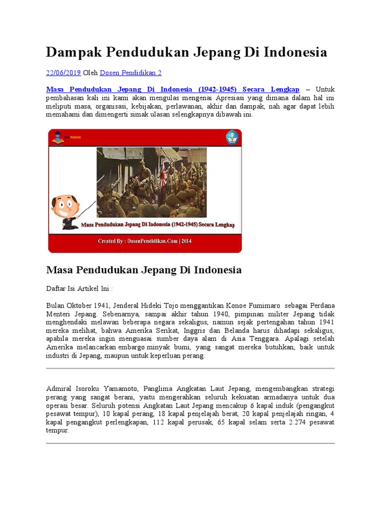 Dampak Pendudukan Jepang di Indonesia | PDF