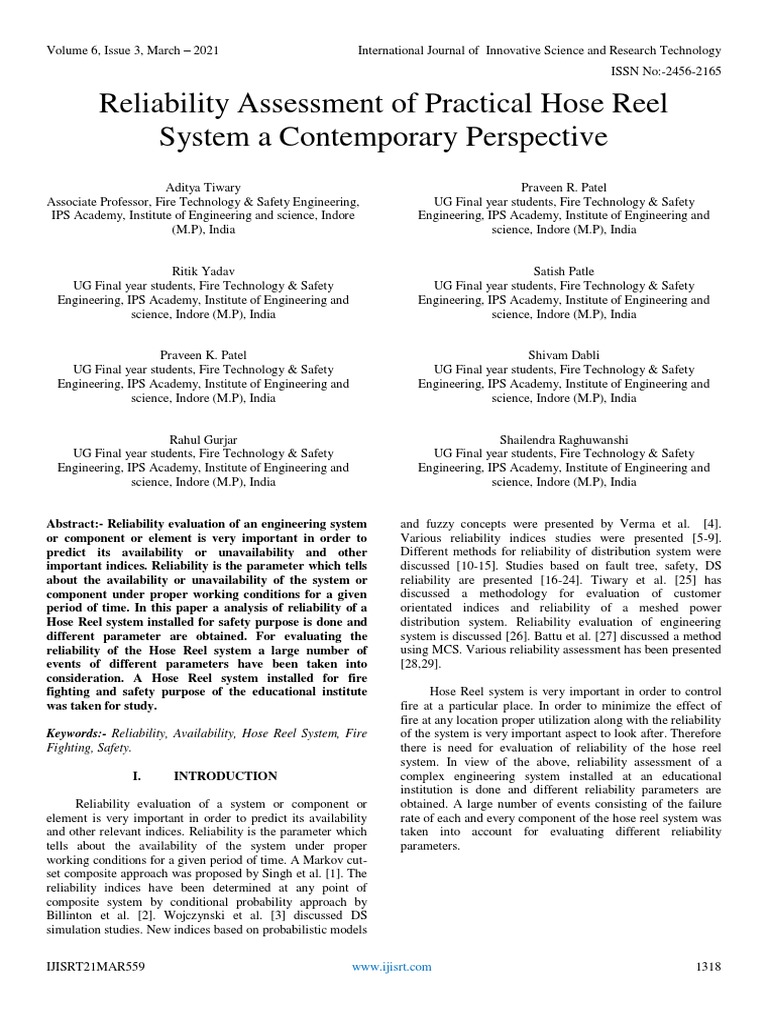 Reliability Assessment of Practical Hose Reel System A Contemporary ...