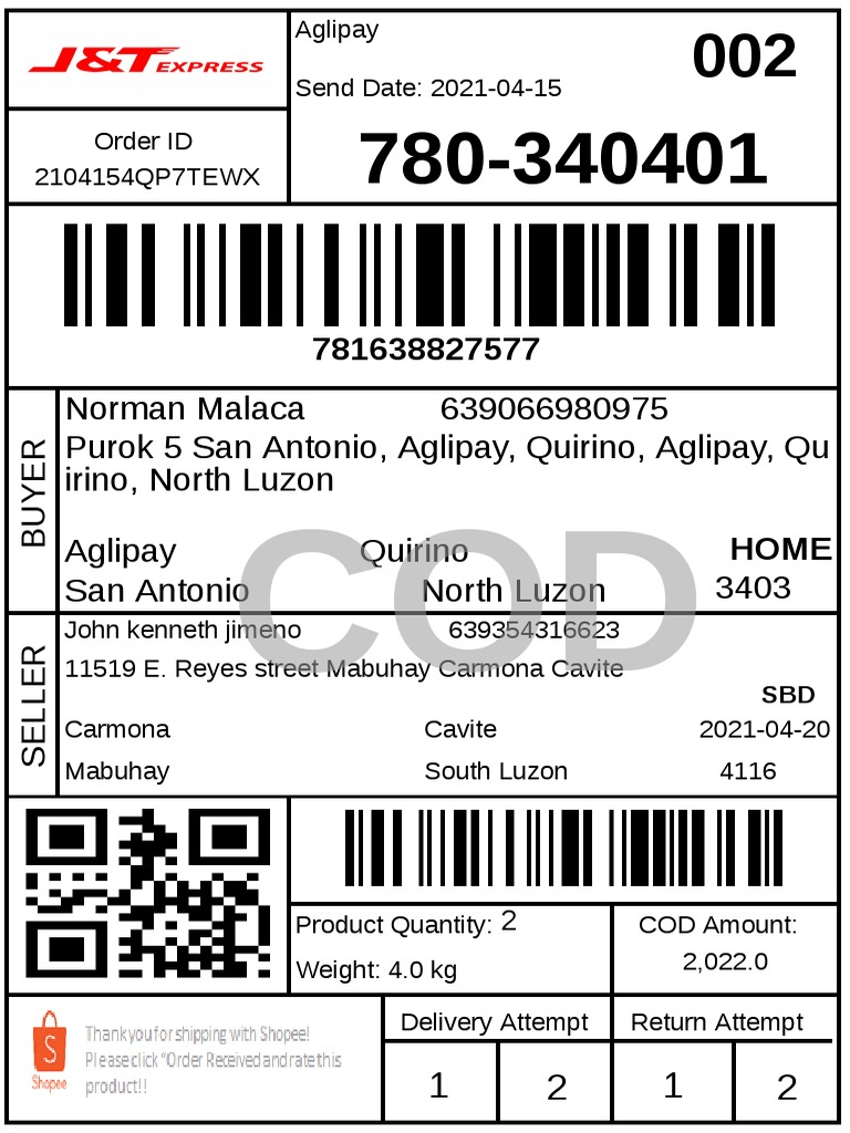 Air Waybill.J&T Express-7 - 2 | PDF