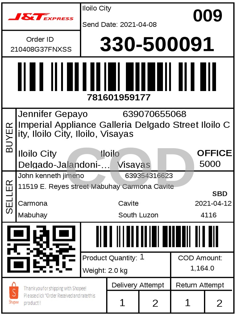 Air Waybill.J - T Express - 1 - 2 | PDF