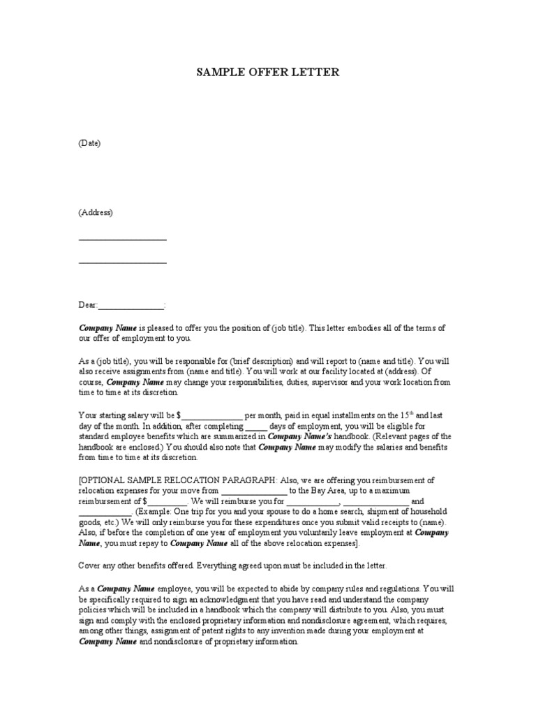 Sample Offer Letter | PDF | Employment | Overtime