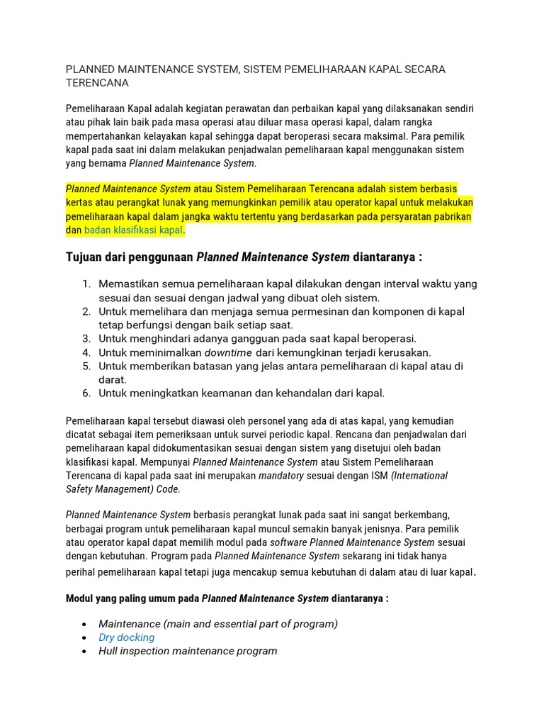 02 Planned Maintenance System | PDF | Teknologi & Rekayasa