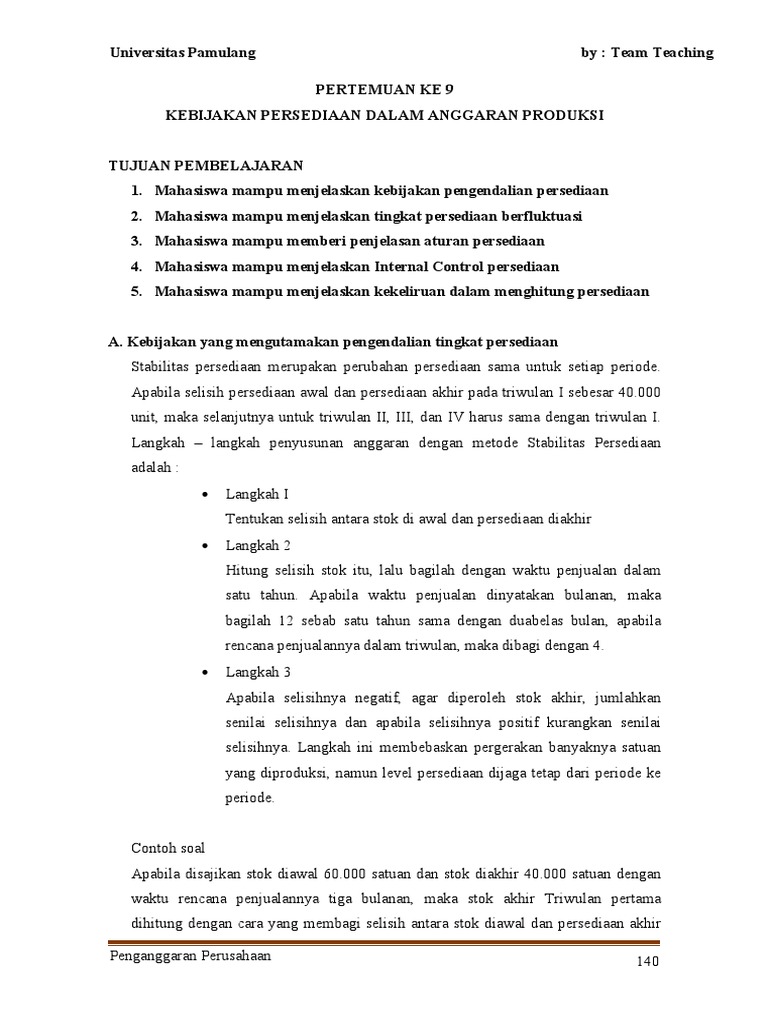 Pertemuan Ke-9 Kebijakan Persediaan Dalam Anggaran Produksi | PDF