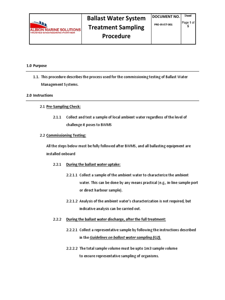 BWTS Sampling Procedure V1 | PDF | Business