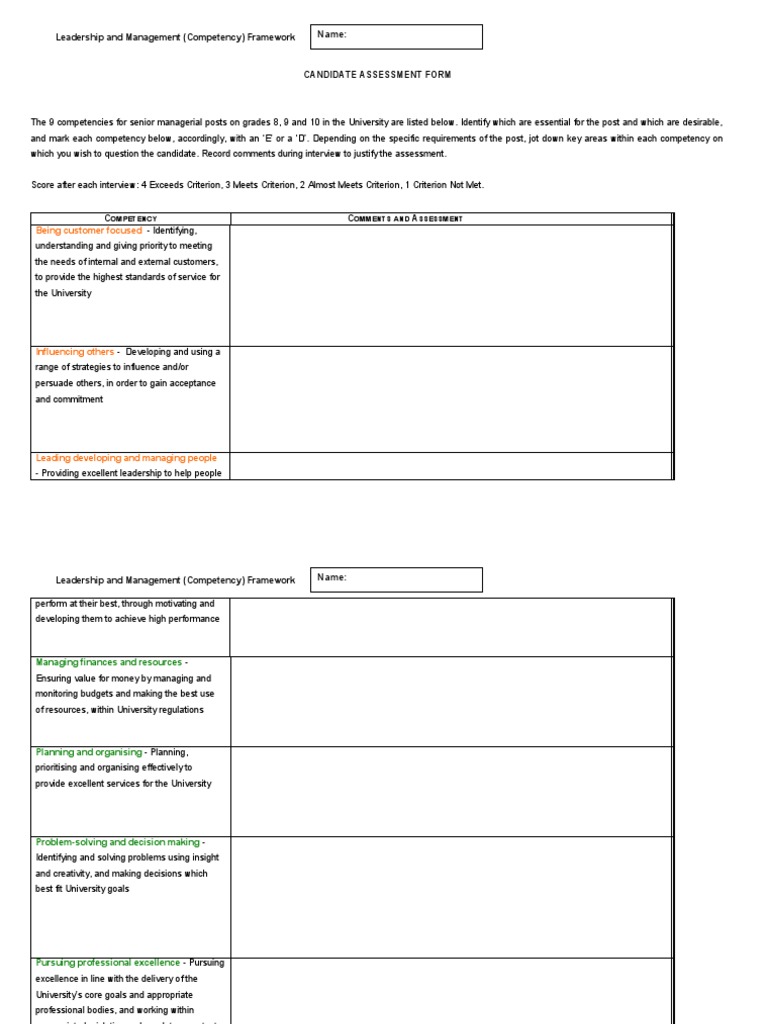 Interview Assessment Form For Senior Positions | PDF | Competence ...