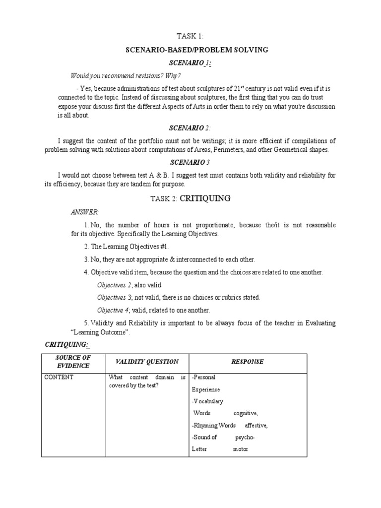 Scenario Based Problem Solving | PDF | Educational Assessment | Validity (Statistics)