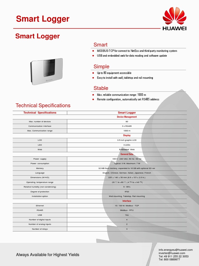 Huawei Neteco-Smartlogger Brochure 01-20140626-En | PDF | Embedded ...