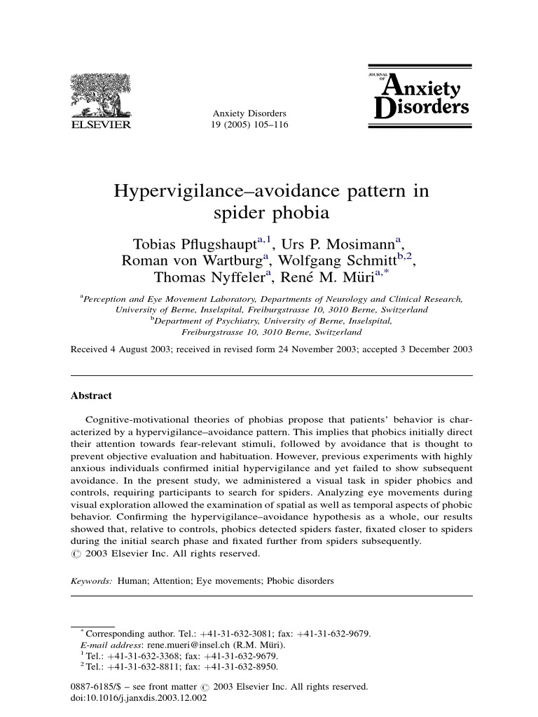 Hypervigilance-Avoidance Pattern in Spider Phobia | PDF | Phobia | Anxiety