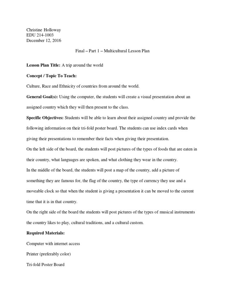Weebly - Multicultural - Final Project - Lesson Plan | PDF | Lesson ...
