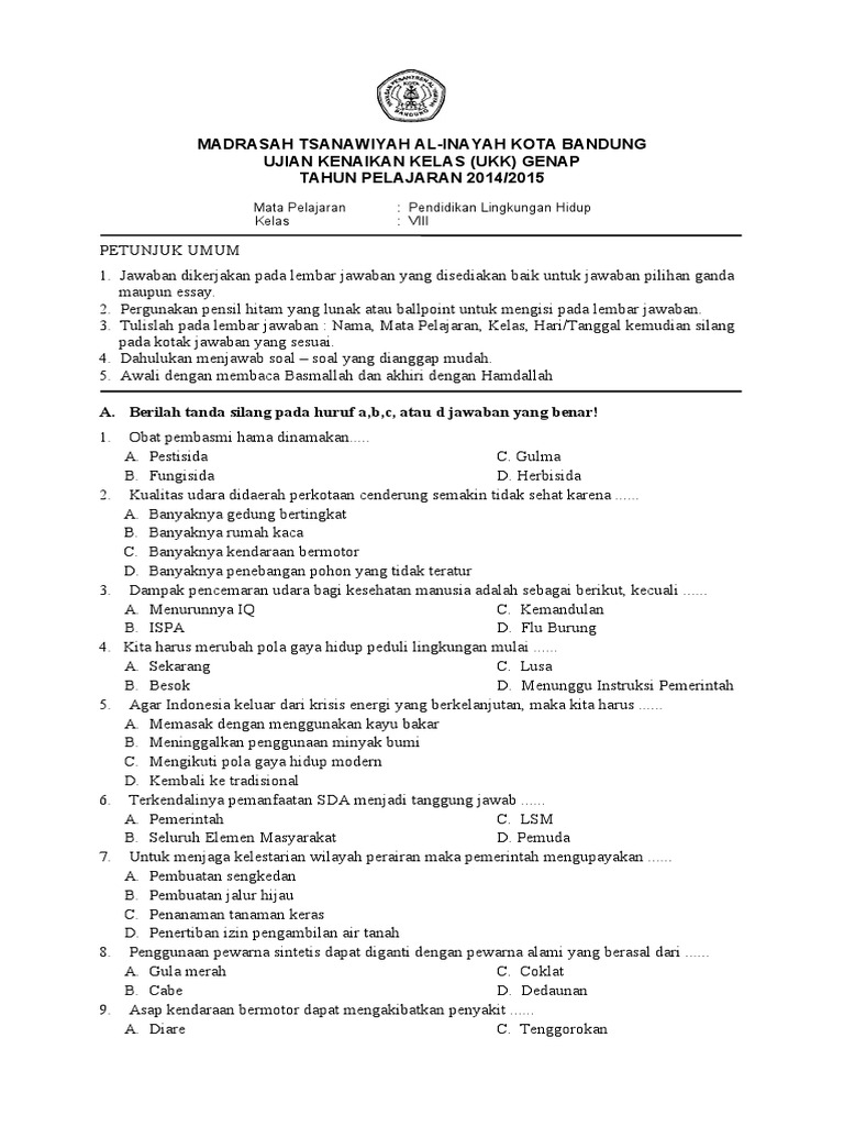 Soal Uas PLH Kelas Viii | PDF