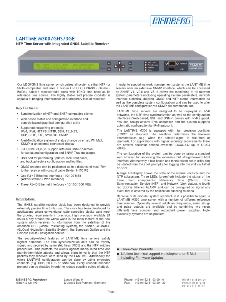Lantime M300/Gns/3Ge: NTP Time Server With Integrated GNSS Satellite ...