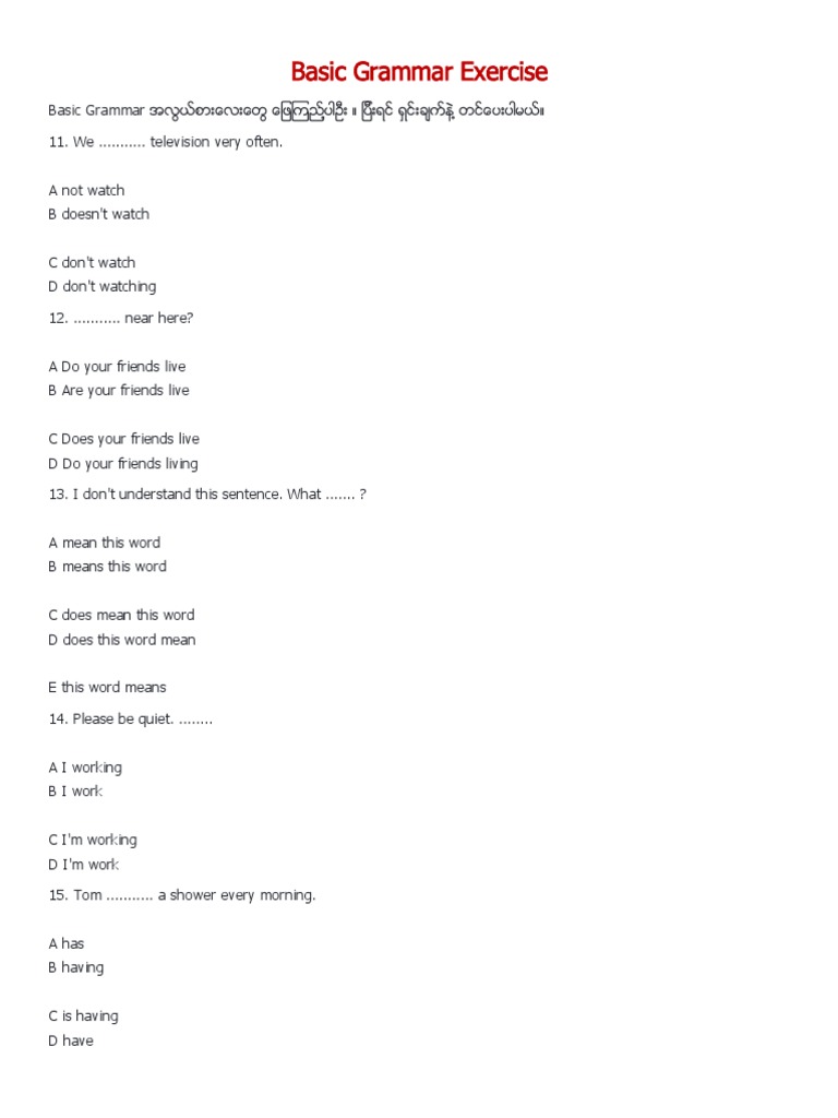 Basic Grammar Exercise | PDF | Languages | Language Arts & Discipline