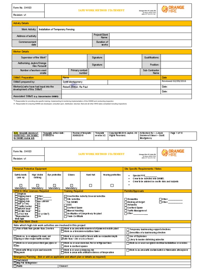 SAFETY WORK METHOD Temporary-Fencing-Installation | PDF | Personal ...