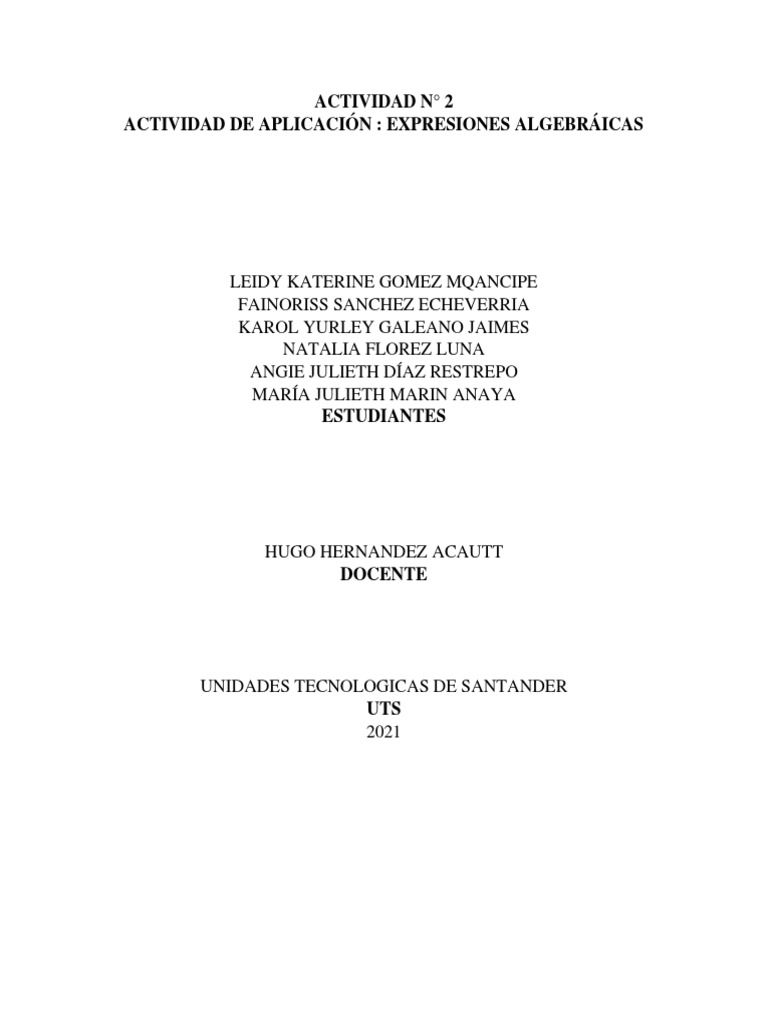 Actividad N2 Expresiones Algebraicas | PDF