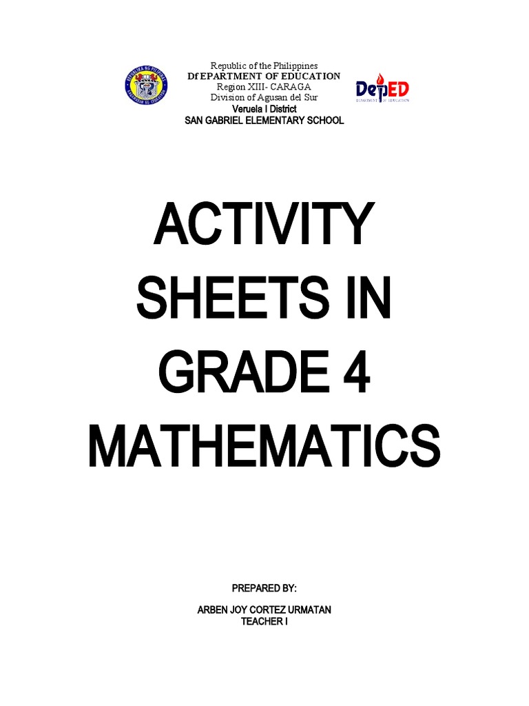 Activity Sheet in Grade 4 Mathematics | PDF | Multiplication ...