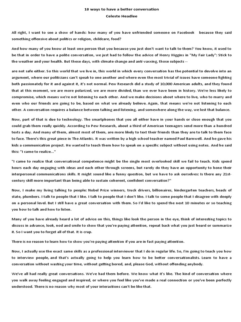 10 Ways To Have A Better Conversation - Transcript | PDF | Conversation ...