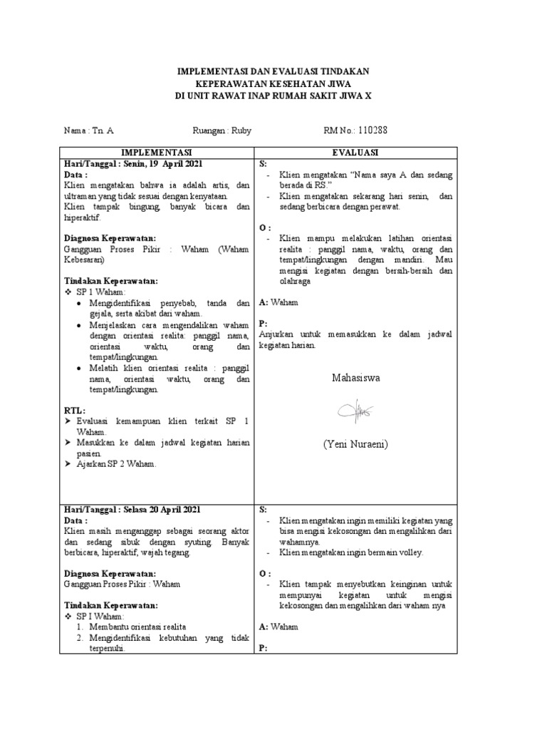 Implementasi Dan Evaluasi Tindakan Askep Waham - Yeni Nuraeni ...