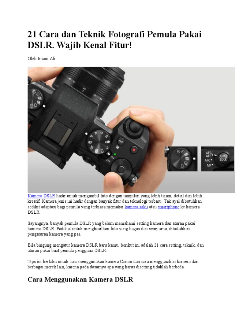 21 Cara Dan Teknik Fotografi Pemula Pakai DSLR | PDF