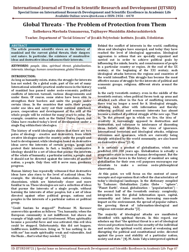 Global Threats The Problem of Protection From Them | PDF ...
