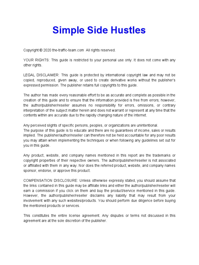 Simple Side Hustles | PDF | Affiliate Marketing | Copyright