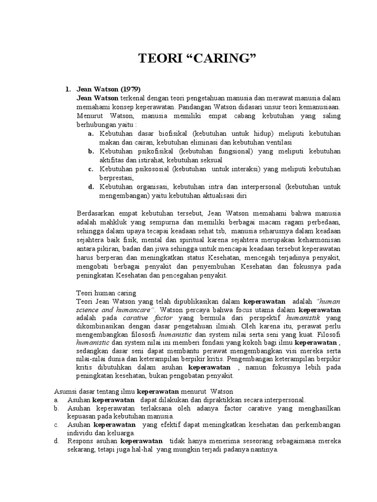 TEORI-TEORI CARING Menurut Pakar Keperawatan | PDF